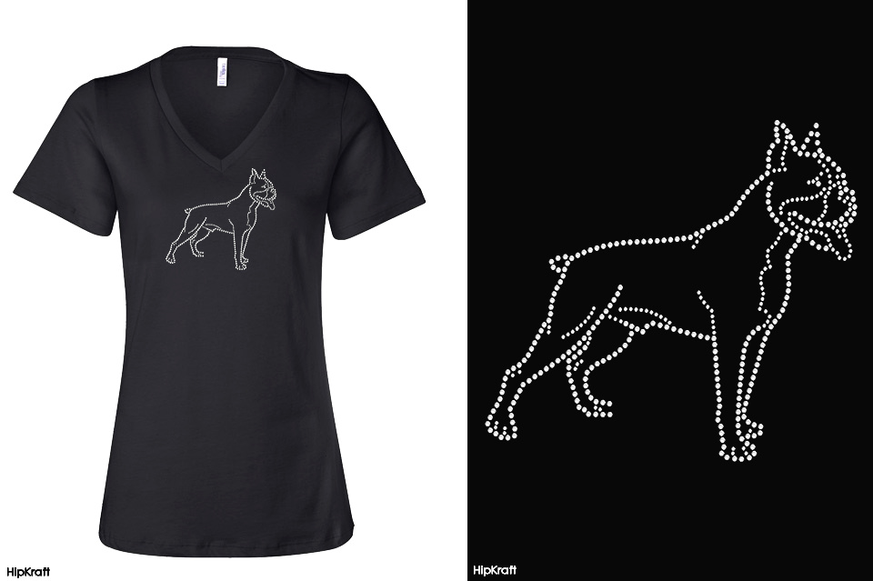 Boxer - Outline on Bella 6405 Relaxed v-neck, Black by HipKraft