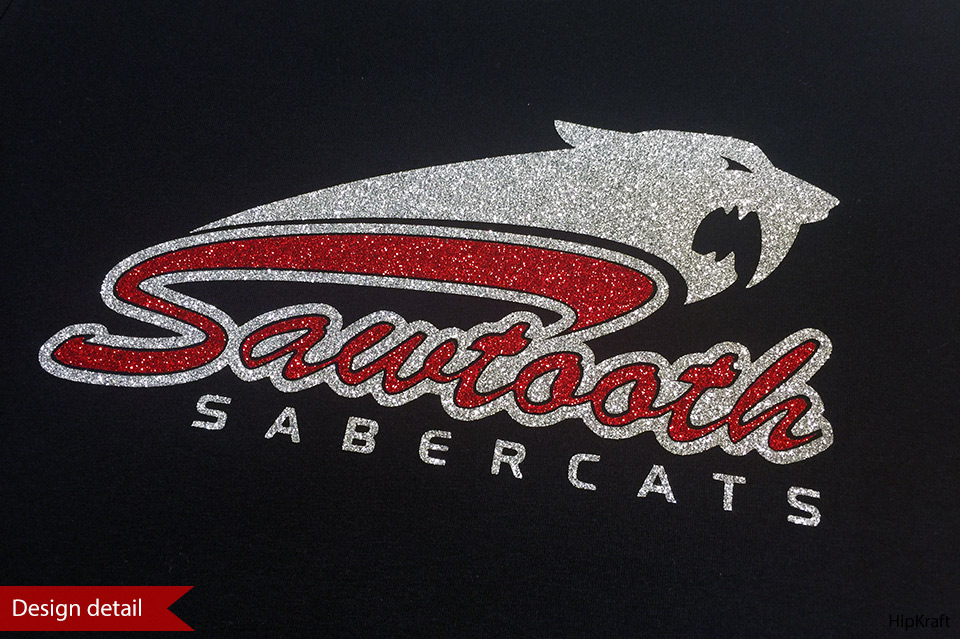 Sawtooth logo - glitter on Bella 6405 Relaxed v-neck, Black by HipKraft